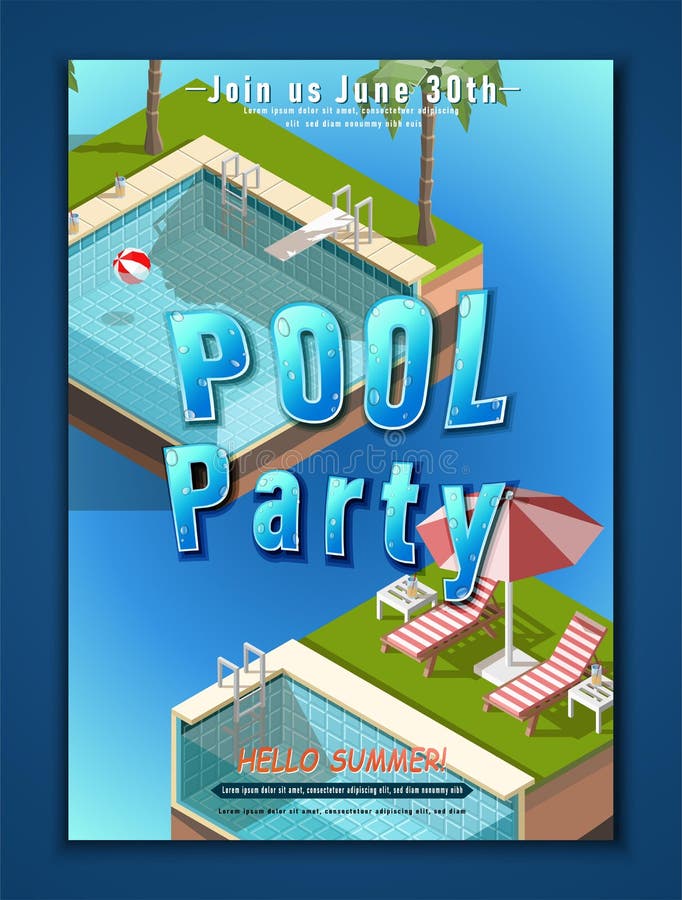 Summer Party Banner Template. Pool Party with Isometric Pools Stock ...