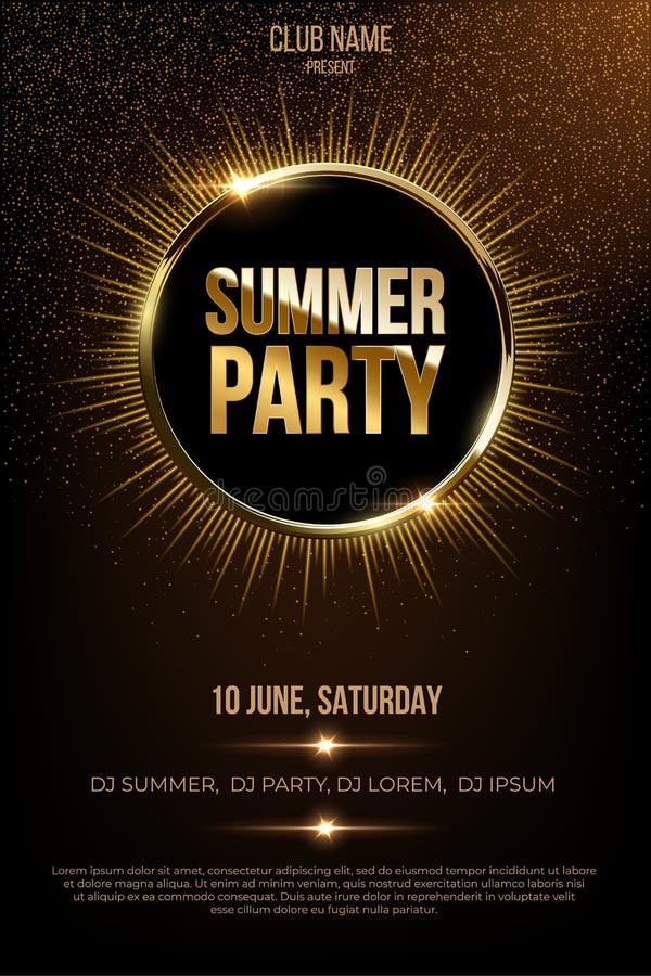 Summer Party Flyer Template. Golden Metal Words and Solar Eclipse on ...