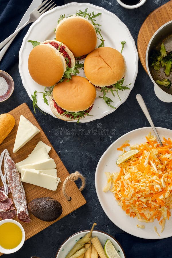 Summer Party Food Top View Various Food Table Flat Lay Stock Photo ...