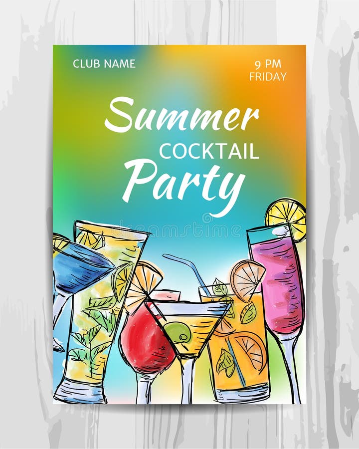 Summer Party Invitation Card. Cocktail Party Flyer Stock Vector ...