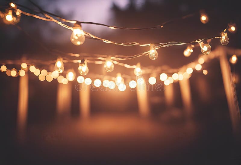 Summer Party Invitation Template with String Lights. Stock ...