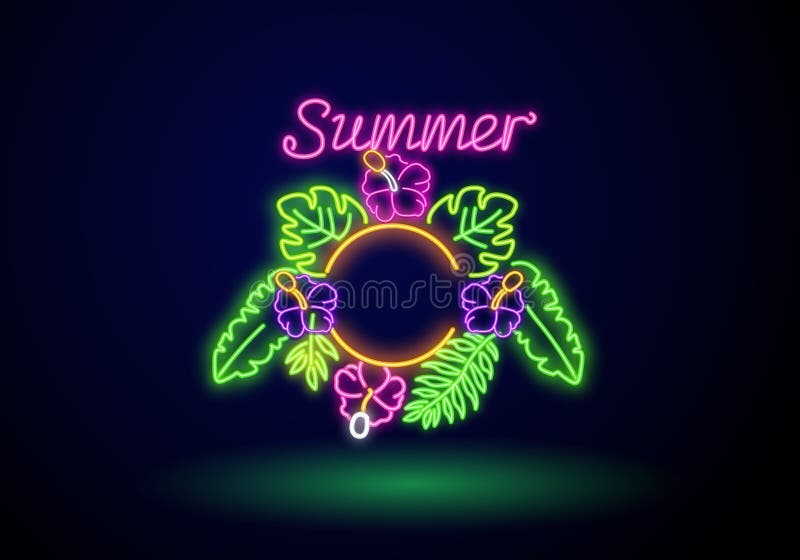 Summer Party Palm Tree Neon Light Glowing Beach, Sea, Sun Element ...