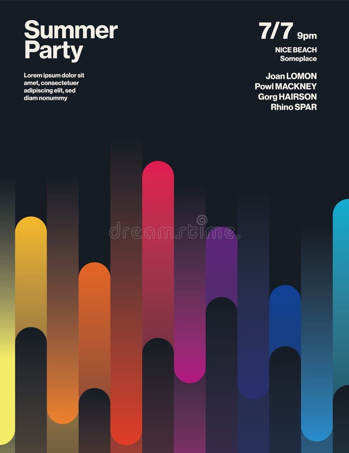 Summer Party Poster Template with Gradient Stripes Event Flyer, Leaflet ...
