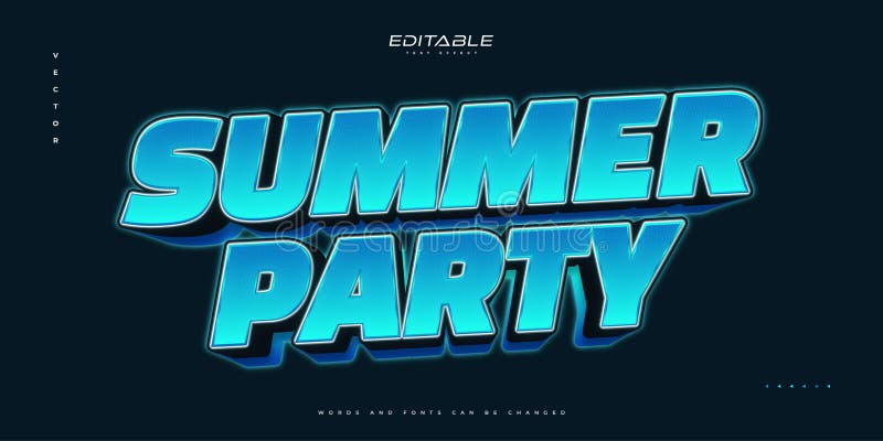 Summer Party Text in Bold Blue Style with 3D and Neon Effect. Editable ...