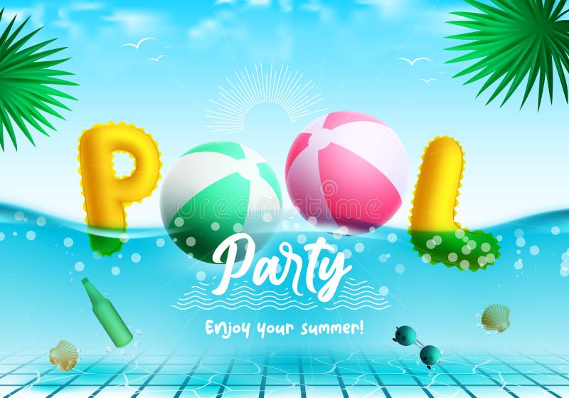 Summer Party Vector Concept Design. Pool Party Typography Creative Text ...