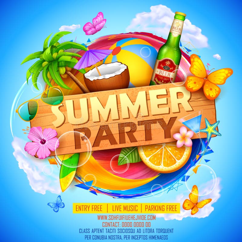 Summer Partyl Poster Design Stock Vector - Illustration of butterfly ...