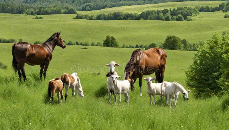 Summer in pasturage stock illustration. Illustration of herd - 306166860