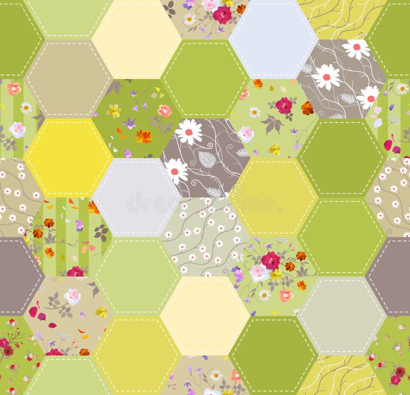 Green Seamless Patchwork Pattern. Vector Illustration Of Ethnic Quilt ...