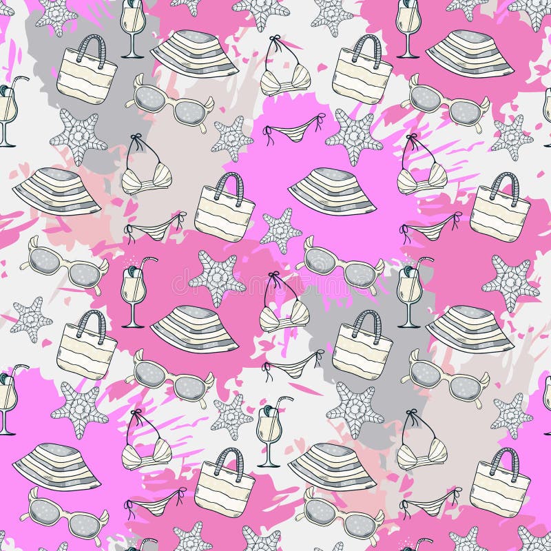 Summer Pattern on a Pink Background Stock Vector - Illustration of ...