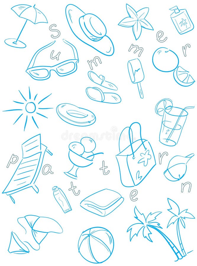 Summer Pattern and Sketch Set Stock Vector - Illustration of ring ...