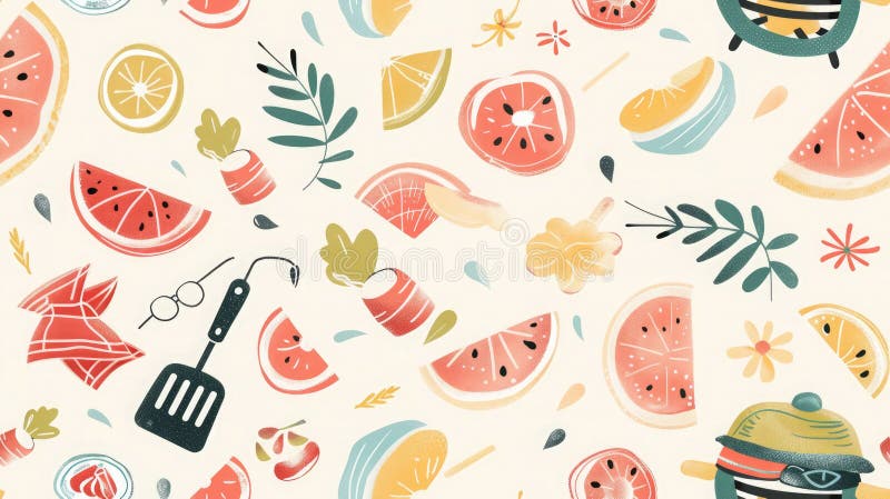 Summer Patterns with Soft Colors, Including BBQ Grills and Summer Hats ...