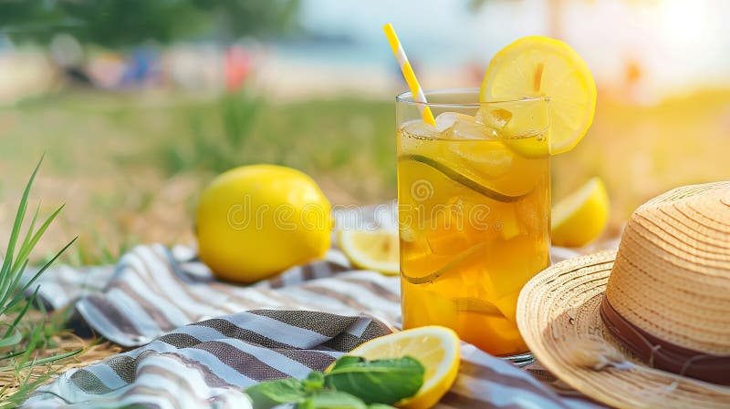 Summer Picnic with Refreshing Lemonade Stock Photo - Image of fruit ...