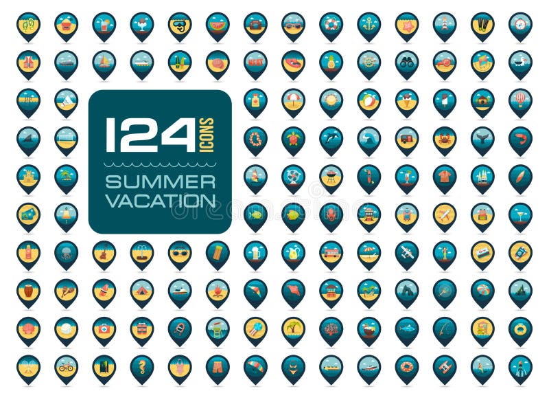 Excursion Sea Pin Map Icon Set. Summer. Vacation Stock Vector ...