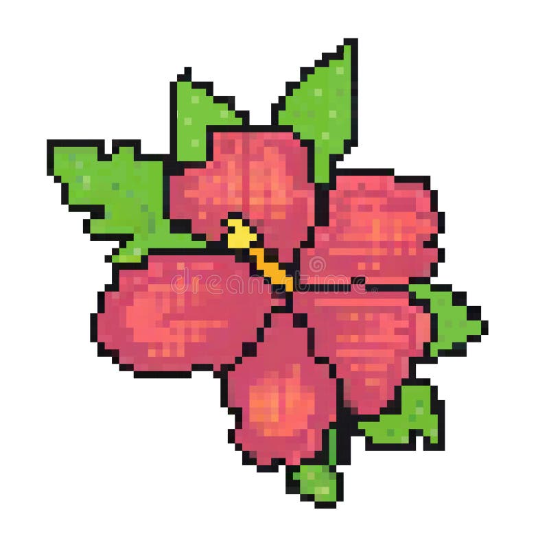 Summer Pixel Icon Hibiscus Flower Icon in Pixel Art Style. Inspired by ...