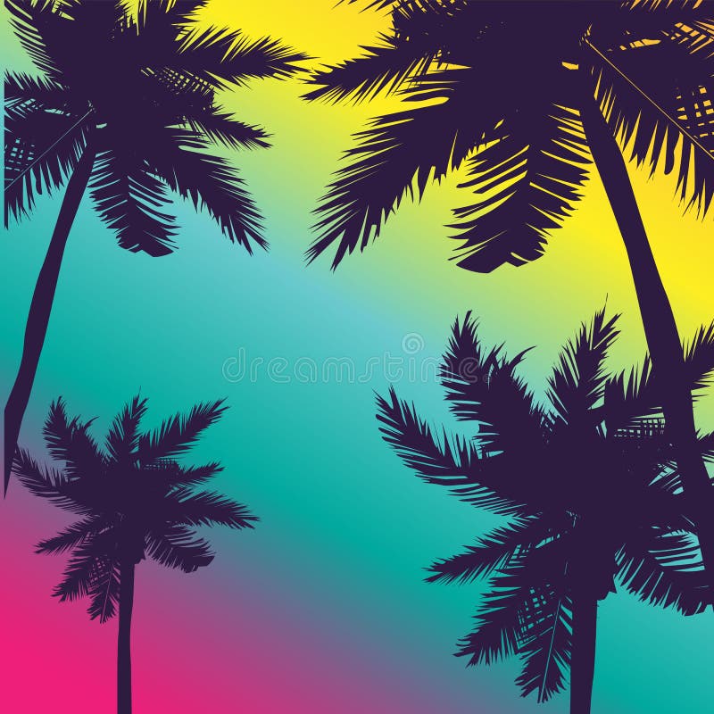 Summer Background with Palms, Sky and Sunset. Summer Placard Poster ...