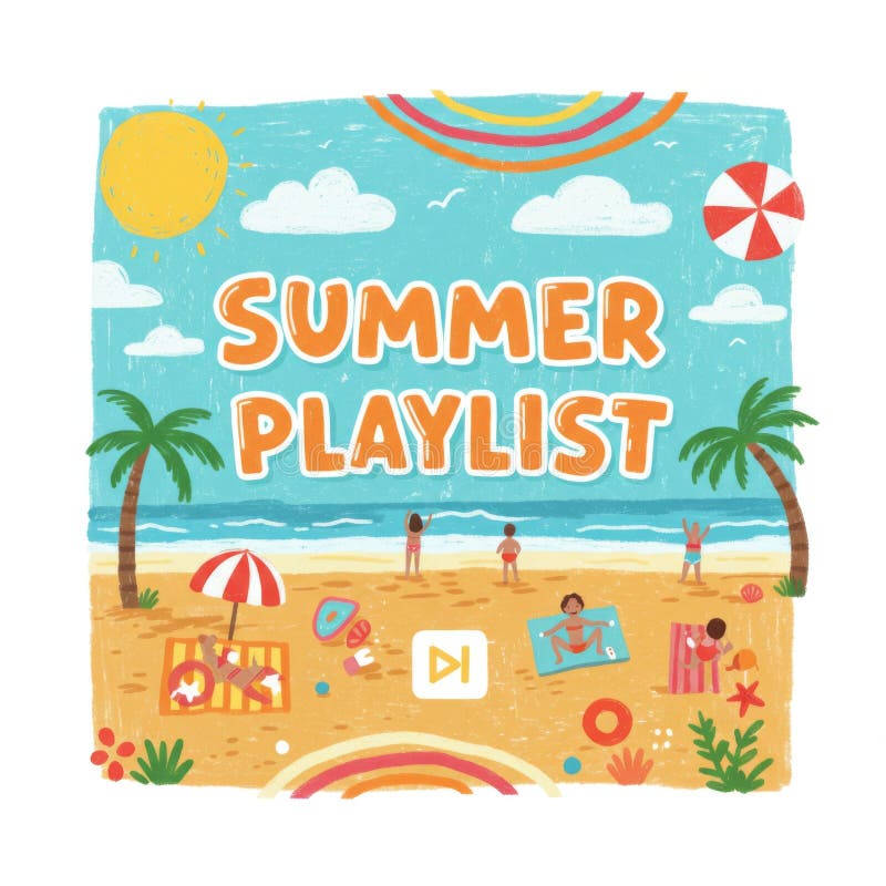 Summer Playlist Beach Scene Illustration Stock Illustration ...