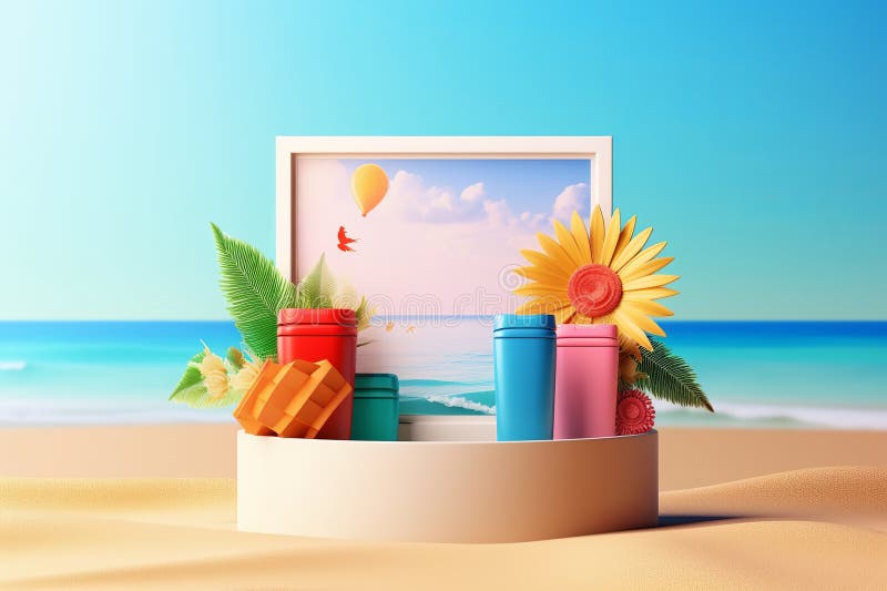 Summer Podium Product Screen on Beach Background, Generative AI Stock ...