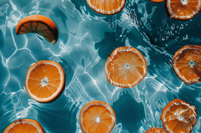 Summer Pool Background with Floating Orange Fruit Slices, Great for ...