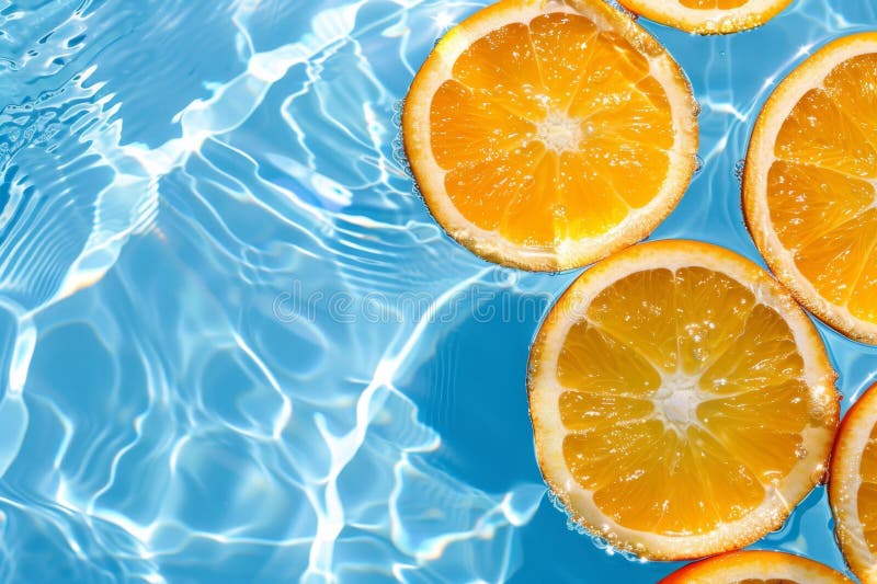 Summer Pool Background with Floating Orange Fruit Slices, Ideal ...