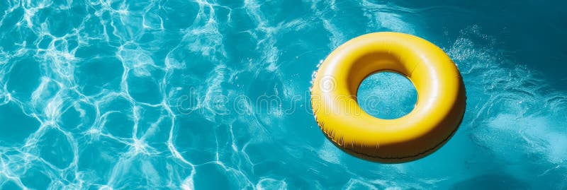 Summer Pool Float Relaxation a Bright Yellow Inflatable Ring Floats on ...