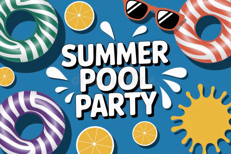Summer Pool Party with Colorful Inflatables and Citrus Slices Stock ...
