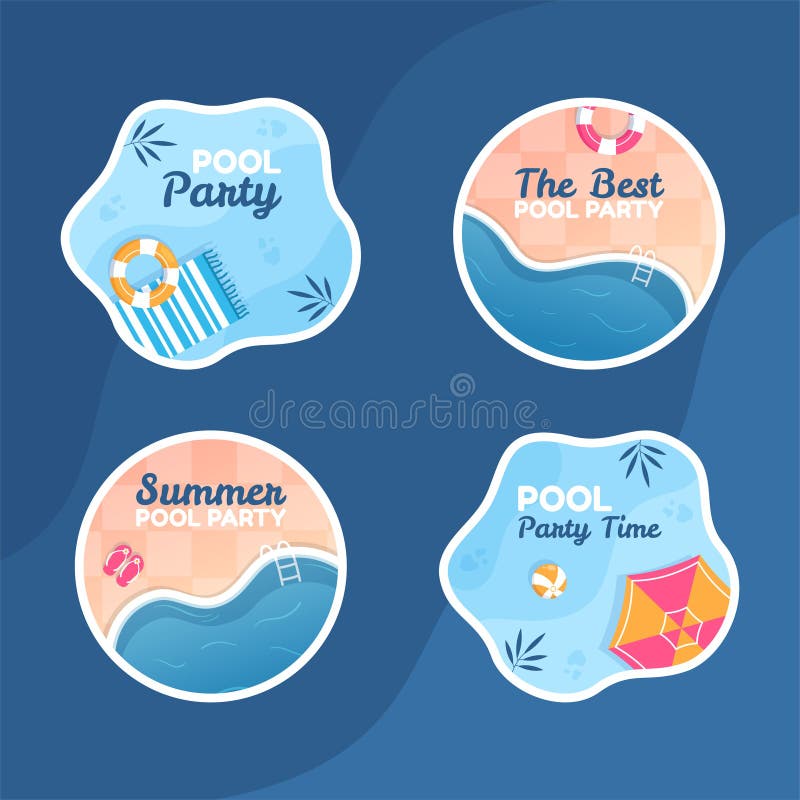 Summer Pool Party Label Template Cartoon Background Vector Illustration ...