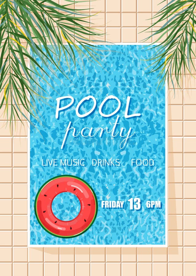 Summer Pool Party Poster Vector. Summer Banner Blue Water Backgrounds ...