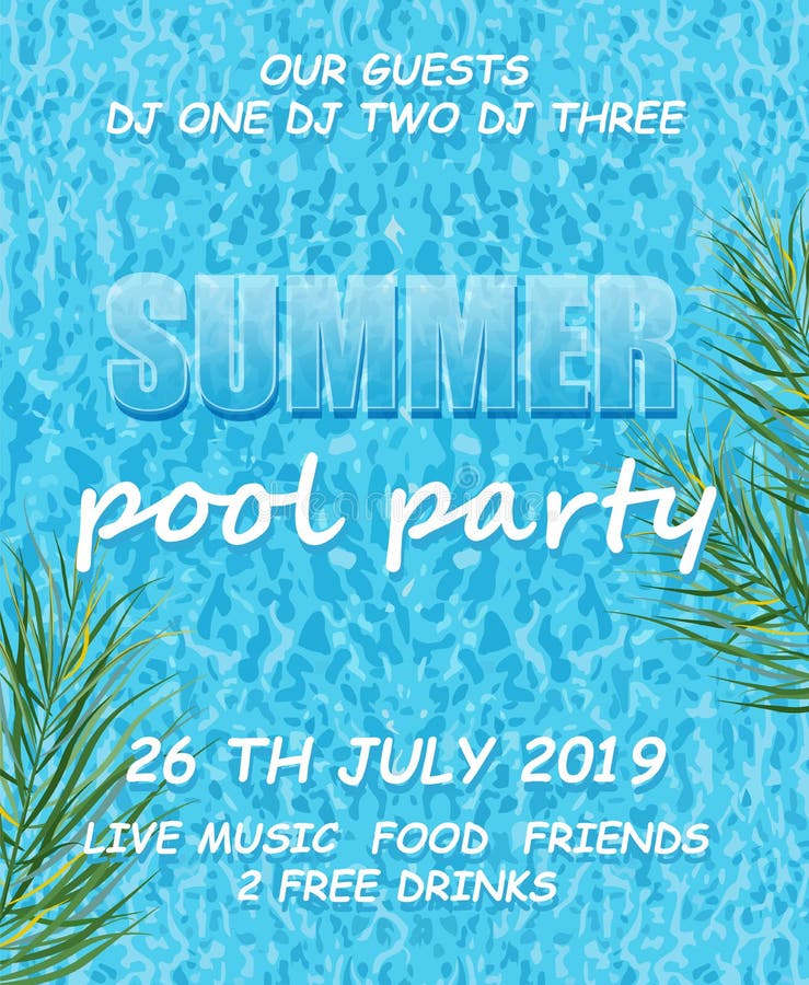 Summer Pool Party Poster Vector. Summer Banner Blue Water Backgrounds ...