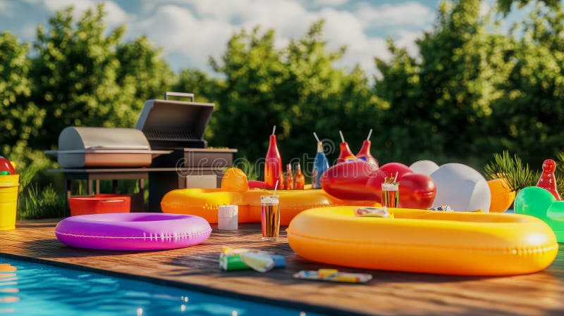 Summer Pool Party Setup stock photo. Image of party - 335631938