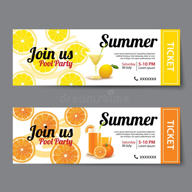 Summer Pool Party Ticket Template Stock Vector - Illustration of flyer ...