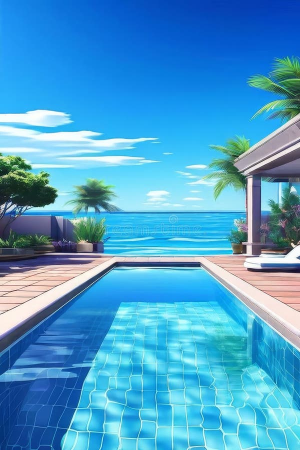 A Summer Pool and Sun on Vacation Stock Illustration - Illustration of ...