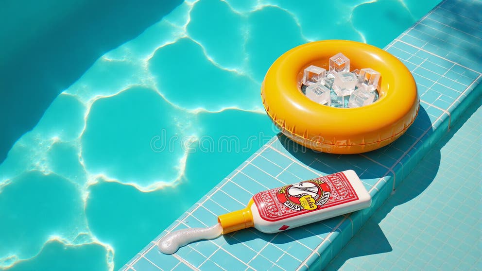 Summer Poolside with Sunscreen and Ice Float Stock Illustration ...