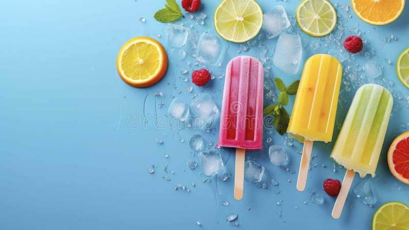 Summer Popsicle Side Advertisement on Blue Background, Summer Concept ...