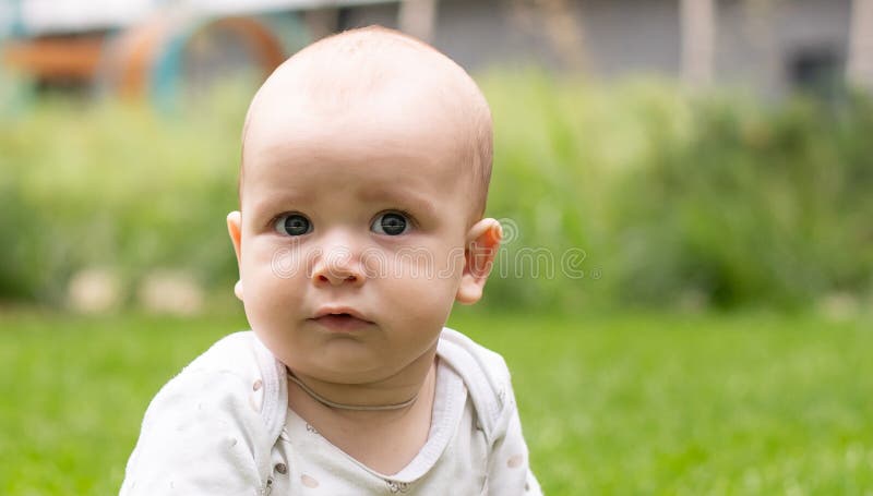 Summer Portrait of Beautiful Baby on the Lawn Stock Photo - Image of ...
