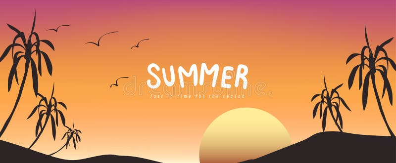 Summer Banner Background Template with Scenic Sunset on Tropical Beach ...