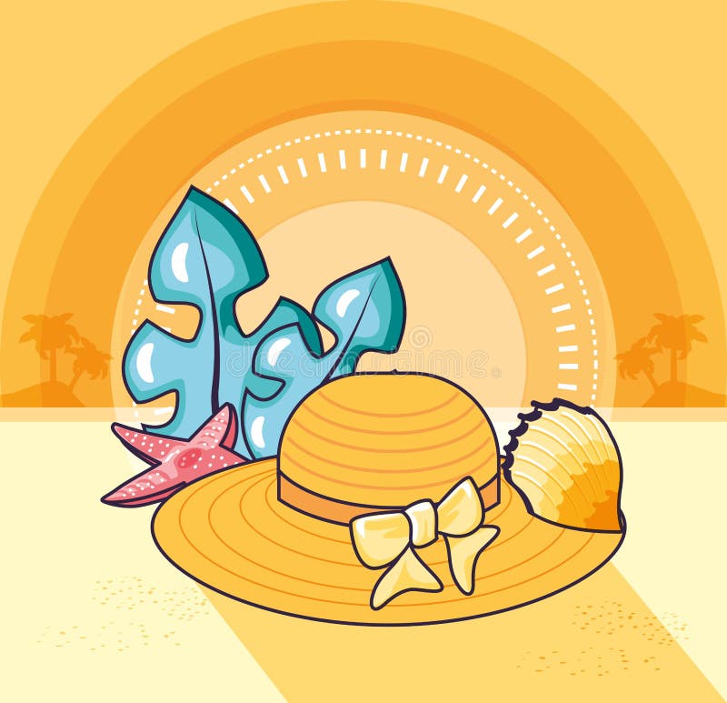 Summer Poster with Female Straw Hat Stock Illustration - Illustration ...