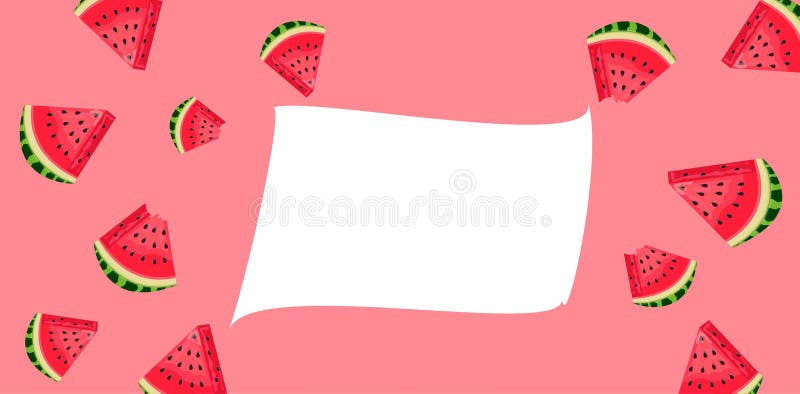 Summer Poster with Slices of Watermelon on Pink Background with Space ...