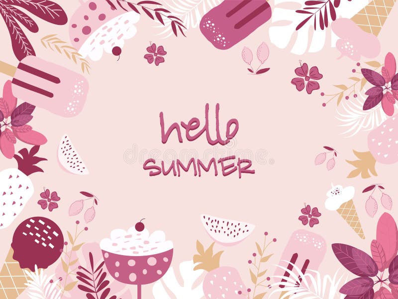 Summer Prints, Stickers & Patterns,Summer Fruit Banner Palm Leaves ...