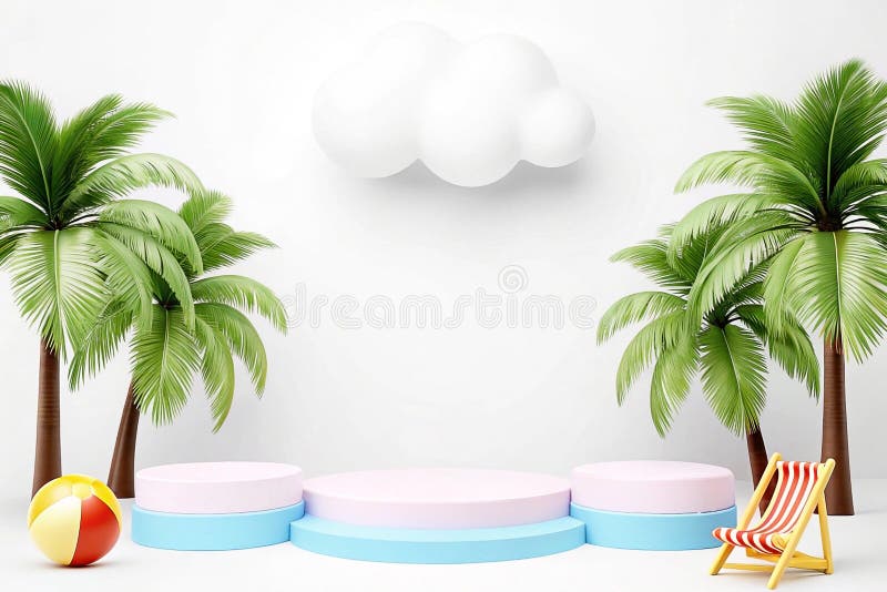 Summer Product Display with Palm Trees, Beach Ball, and Deck Chair ...