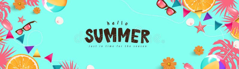 Summer Promotion Poster Banner with Summer Tropical Beach Elements ...