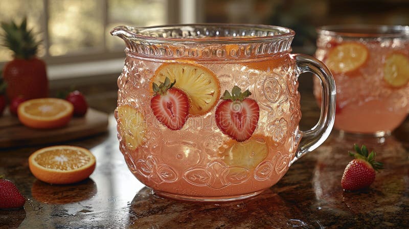 Summer Punch Pitcher on Granite Counter Stock Image - Image of ...