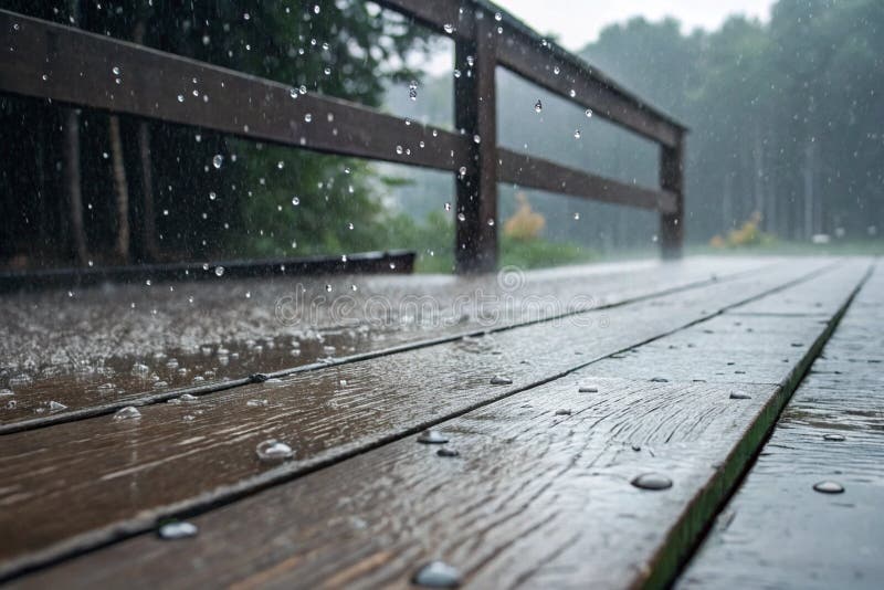 Summer Rain on Deck - Generated by Ai Stock Illustration - Illustration of railroad, distance ...
