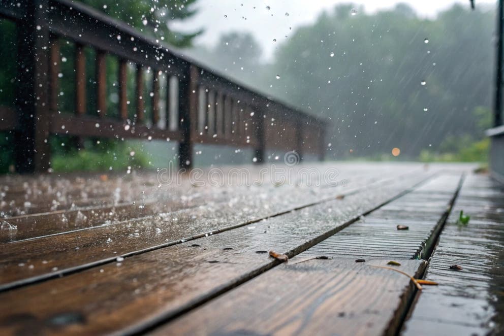 Summer Rain on Deck - Generated by Ai Stock Illustration - Illustration of gravel, parallel ...