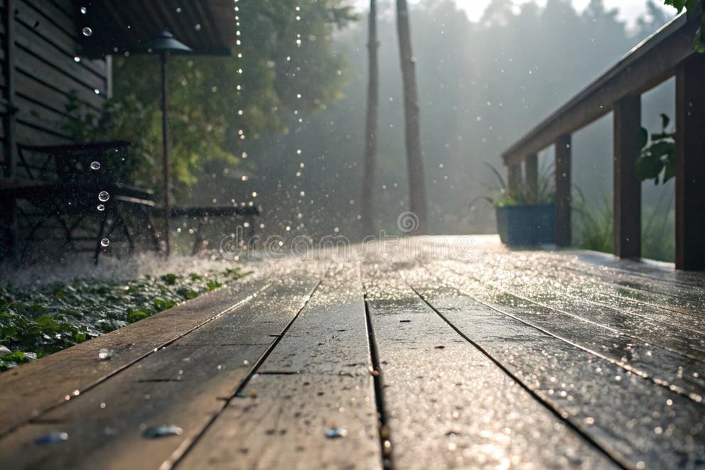 Summer Rain on Deck - Generated by Ai Stock Illustration - Illustration of train, iron: 377020974