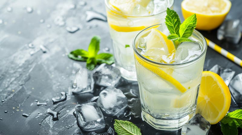 Summer Refreshing Lemonade Drink or Alcoholic Cocktail with Ice ...