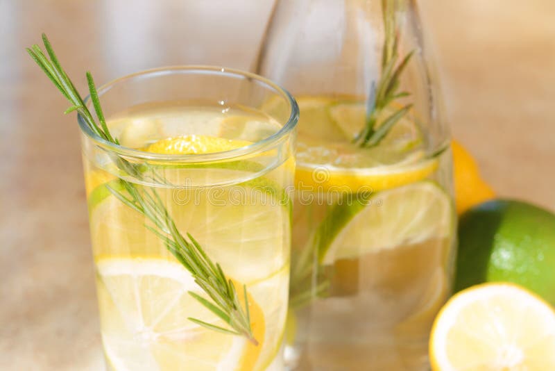 Summer Refreshing Lemonade Drink on Light Table, Closeup Stock Photo ...