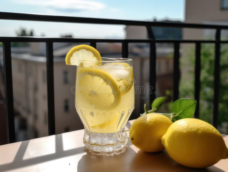 Summer Refreshing Lemonade with Lemons on a Balcony. Generative AI ...