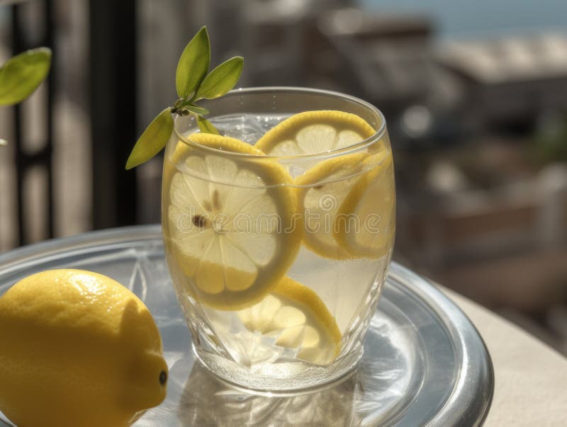 Summer Refreshing Lemonade with Lemons on a Balcony. Generative AI ...