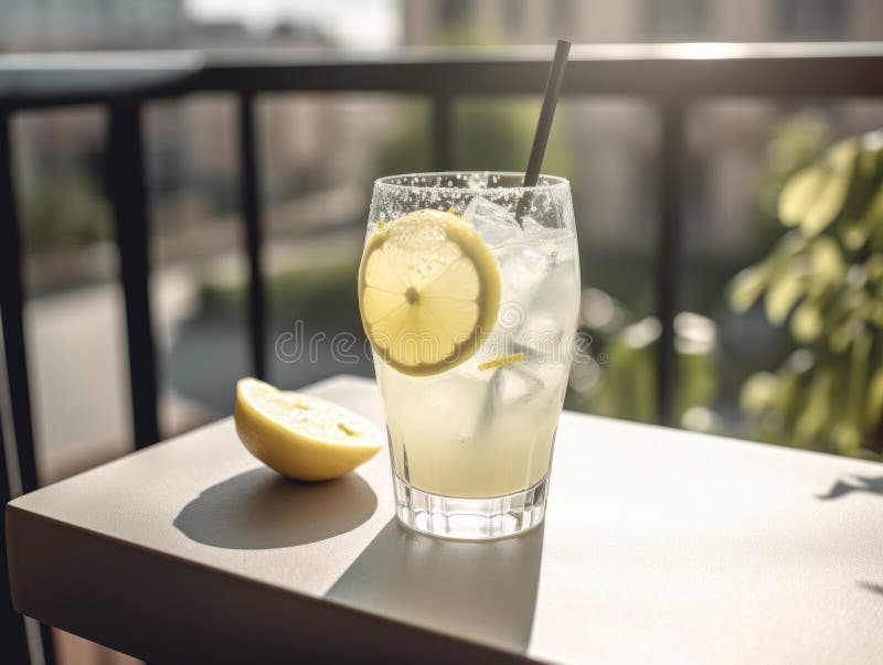 Summer Refreshing Lemonade with Lemons on a Balcony. Generative AI ...