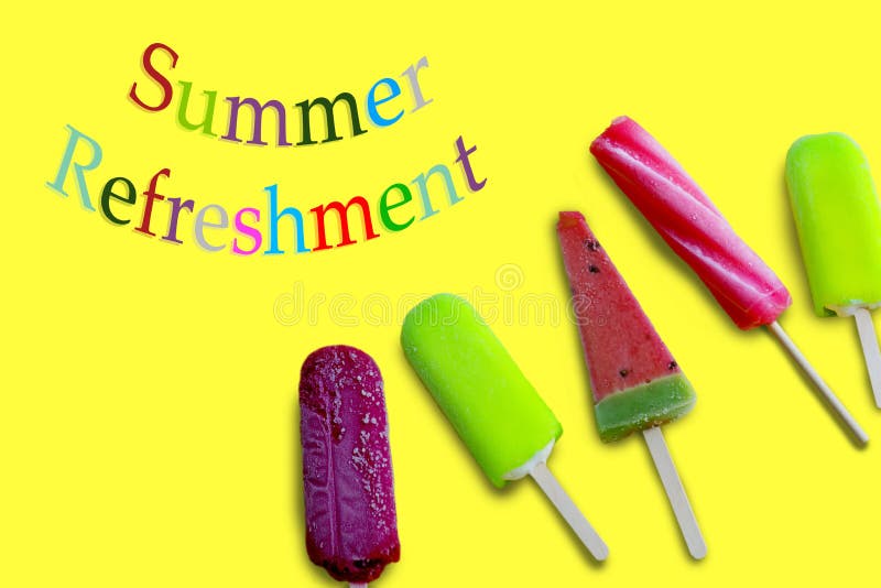 Summer Refreshment with Colorful Letters and Five Ice Cream on the ...